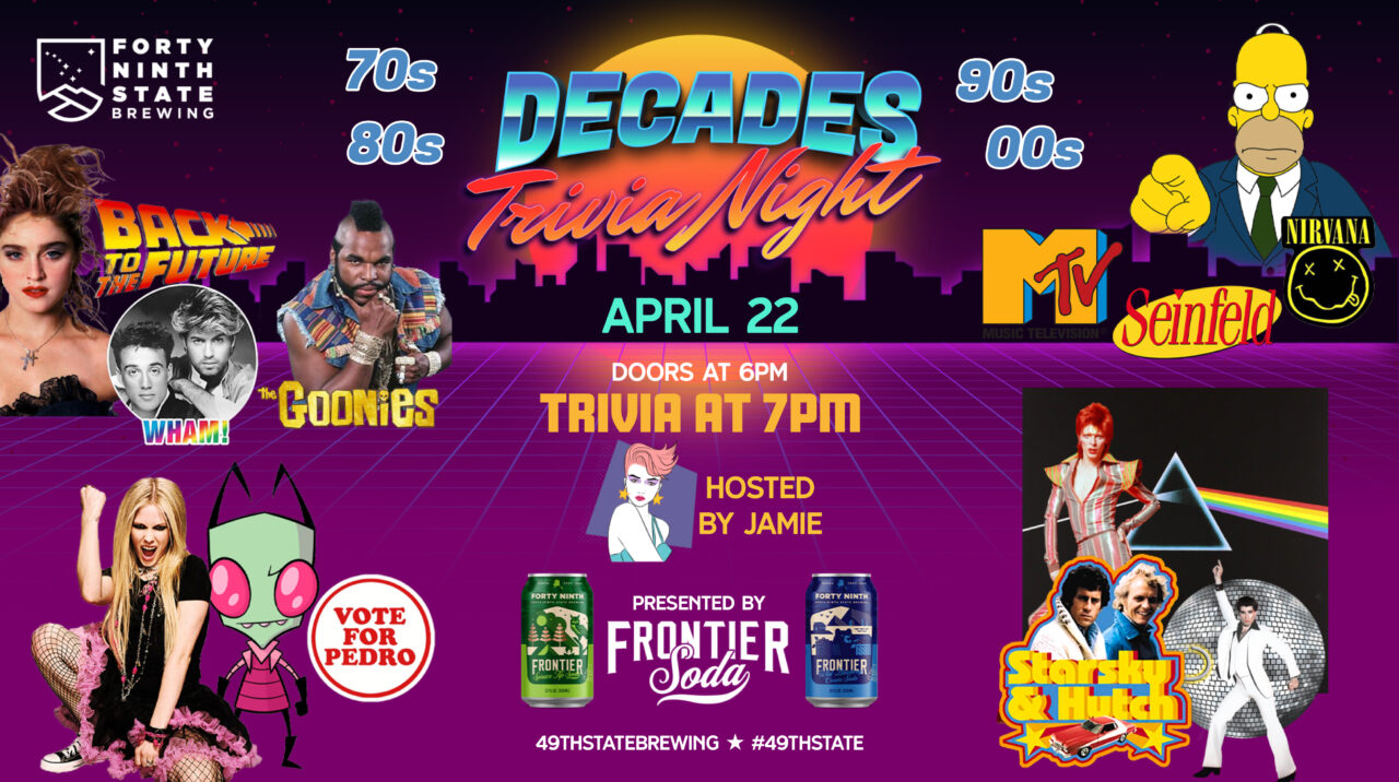 Decades Trivia Presented by Frontier Soda – 49th State Brewing